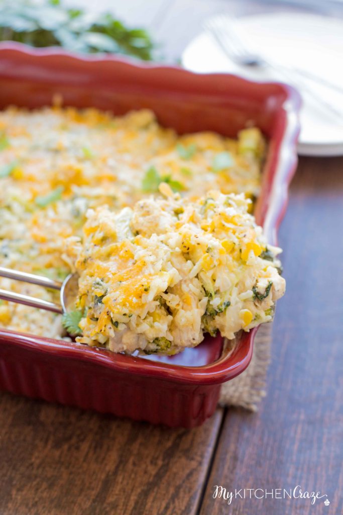 Vegetable and Cheesy Chicken Rice Casserole - My Kitchen Craze