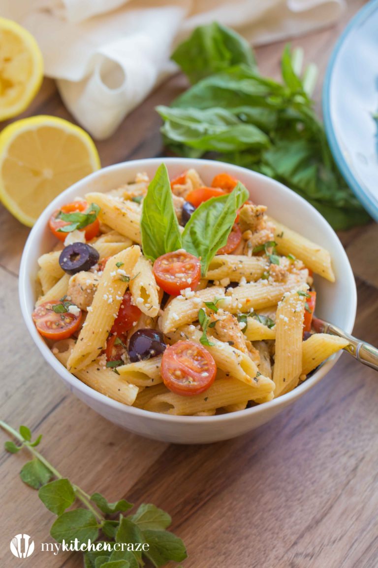 Greek Chicken and Feta Pasta - My Kitchen Craze